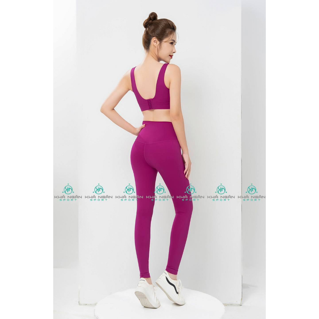 Bộ Tập Yoga Nữ Khả Ngân Sport Thể Thao Cao Cấp Màu Hồng Tím | Shopee Việt Nam