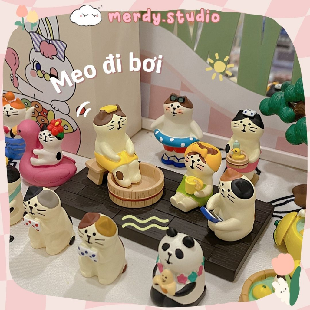 Mô hình mèo mini Meo Đi Bơi decor bàn học | Shopee Việt Nam