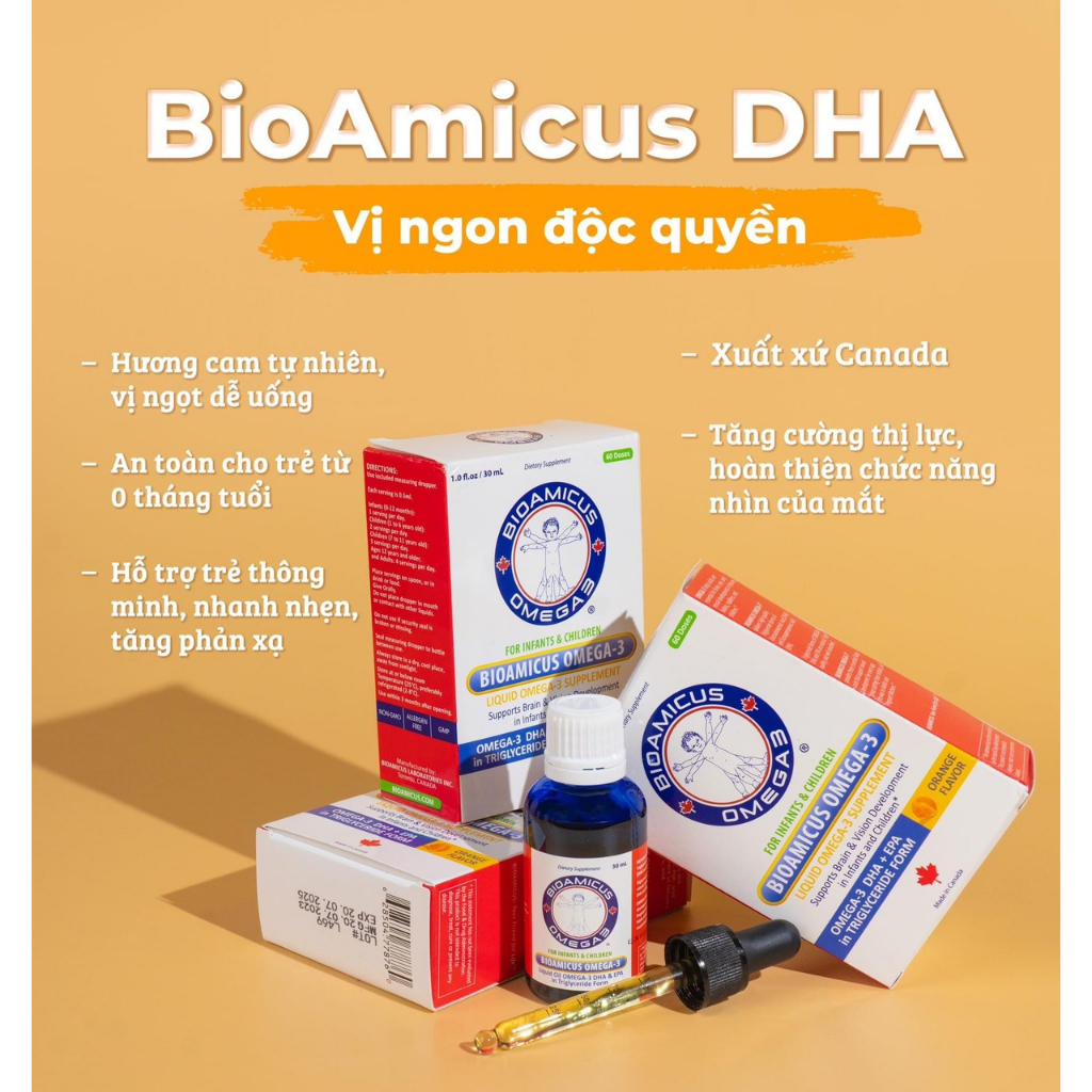 [Có tem tích điểm] Bioamicus Omega 3 Bổ Sung DHA Giúp Bé Thông Minh Mắt ...