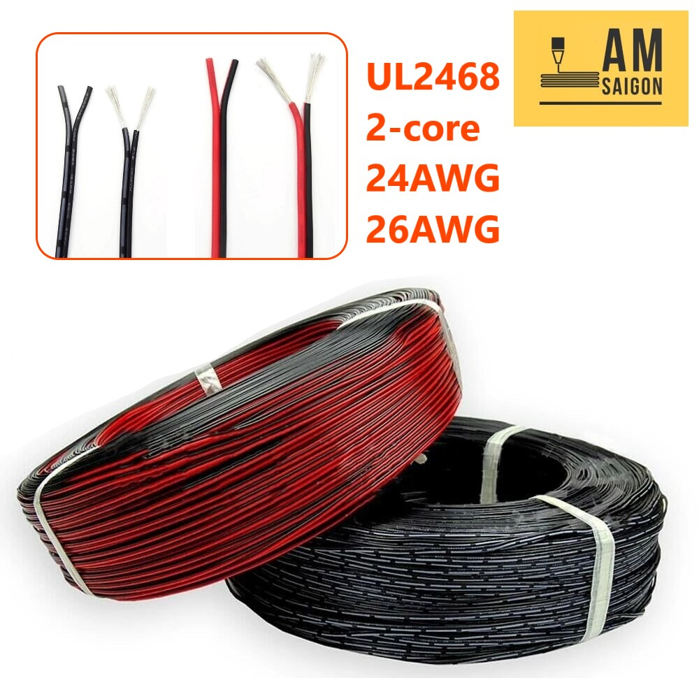 Dây Điện Đôi Đỏ Đen UL2468 24AWG 26AWG 2 lõi 0.15mm2 0.2mm2 vỏ PVC ...