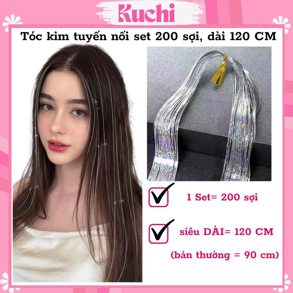 Tóc kim tuyến, sợi kim tuyến nối tóc, light kim tuyến chịu nhiệt, siêu dài 120 cm, set 200 sợi ...