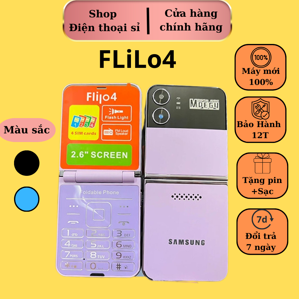 (Full Box)Điện thoại nắp gập Flilo4 4sim - Hàng Mới 100% Siêu Nhỏ Gọn ...
