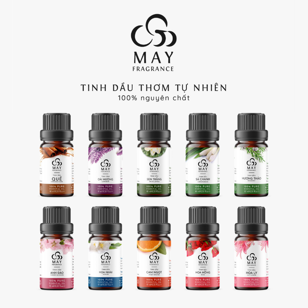Tinh dầu thiên nhiên thơm phòng May Fragrance lọ 10ml | Chuẩn USDA - Kiểm nghiệm GC-MS | Shopee ...