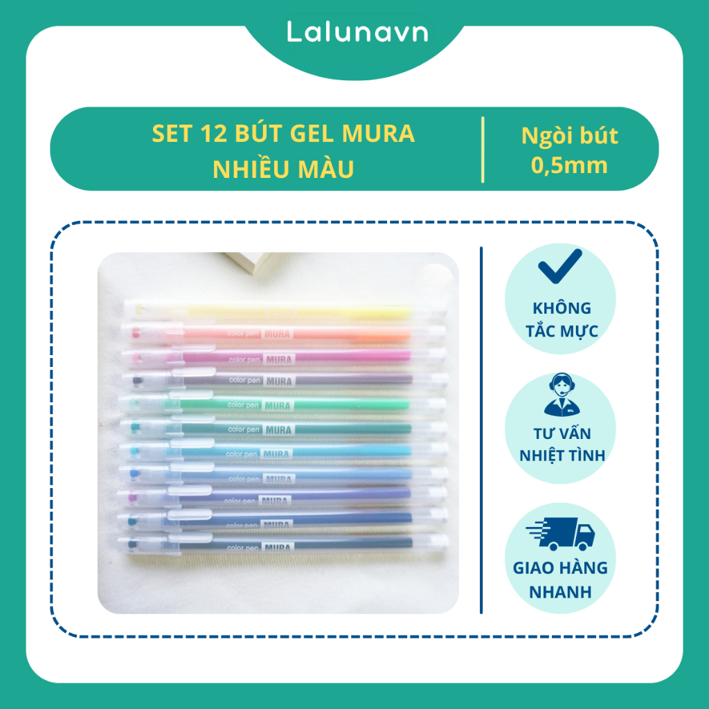 Set 12 Bút gel MIRA ngòi 0.5mm nhiều màu tùy chọn cho học sinh sinh ...