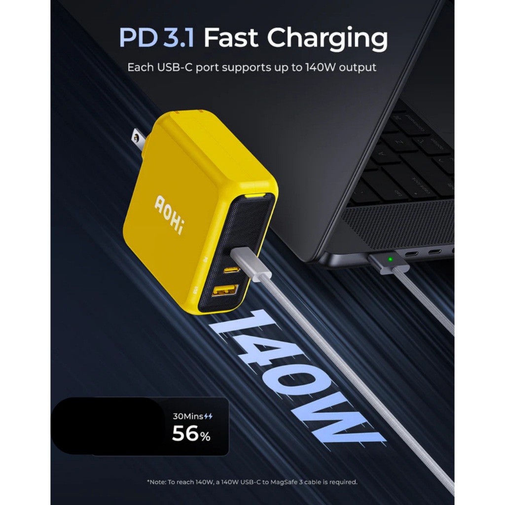 Củ Sạc Aohi Magcube 140w 3 Cổng PD3.1/PPS/IQ4+ Chính Hãng - Bảo Hành 12 Tháng (AOC C012 AOC C017 ...