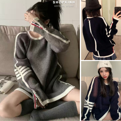 Áo len Thome sọc tay 2 màu cực đẹp, chất len QC hàng đanh form dáng cực ...