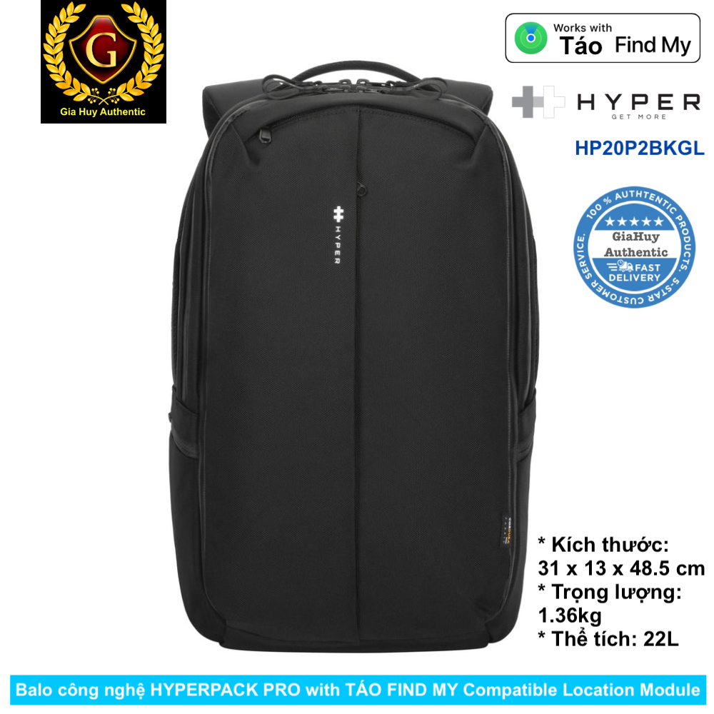 Balo công nghệ HYPERPACK PRO HP20P2-BK with TÁO FIND MY Compatible Location Module - Hàng chính ...