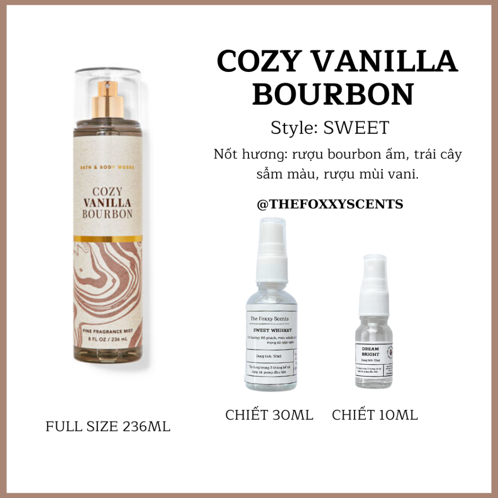 [US ONLY] COZY VANILLA BOURBON Body Mist (Xịt thơm) Chiết Chai thuỷ ...