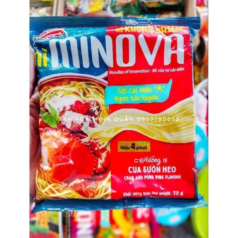 Thùng 24 gói mì Minova ( mix 12 gói vị cua sườn heo + 12 gói tôm xào lá ...