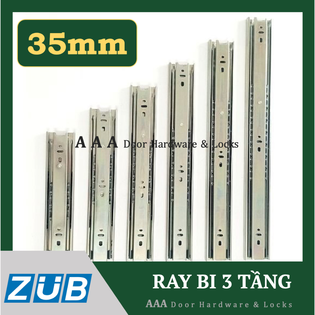[ZUB 2 bi] Ray Trượt 2 Bi 3 Tầng ngăn kéo tủ bản rộng 35mm - Bộ 2 thanh ...