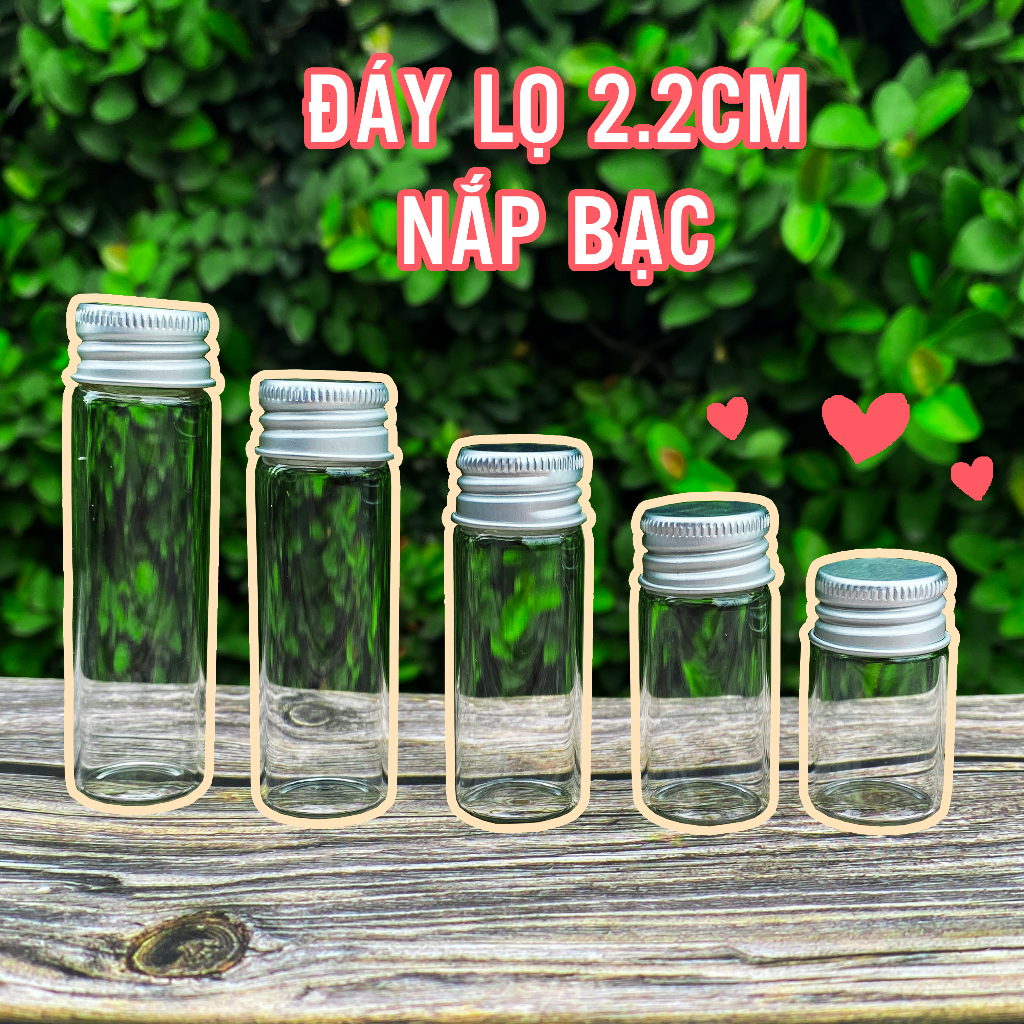 Combo 10 Lọ thủy tinh mini NẮP BẠC ĐÁY 2,2CM - Chai thủy tinh mini 8ml ...