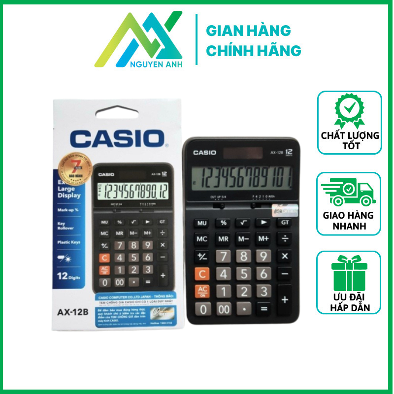Máy Tính Casio AX-12B Hiển Thị 12 Chữ Số Chất Lượng Cao - Màn Hình LCD - Dùng Cho Kế Toán, Văn ...