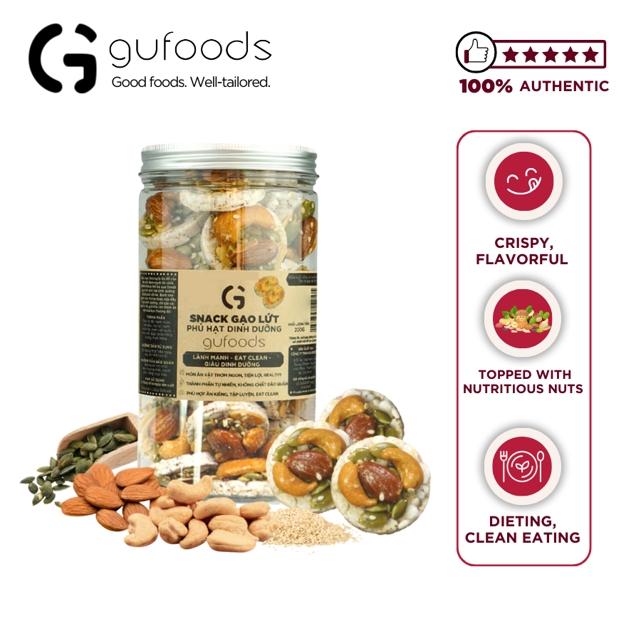 Snack gạo lứt phủ granola - GUfoods brown-rice snack topped with vegan ...