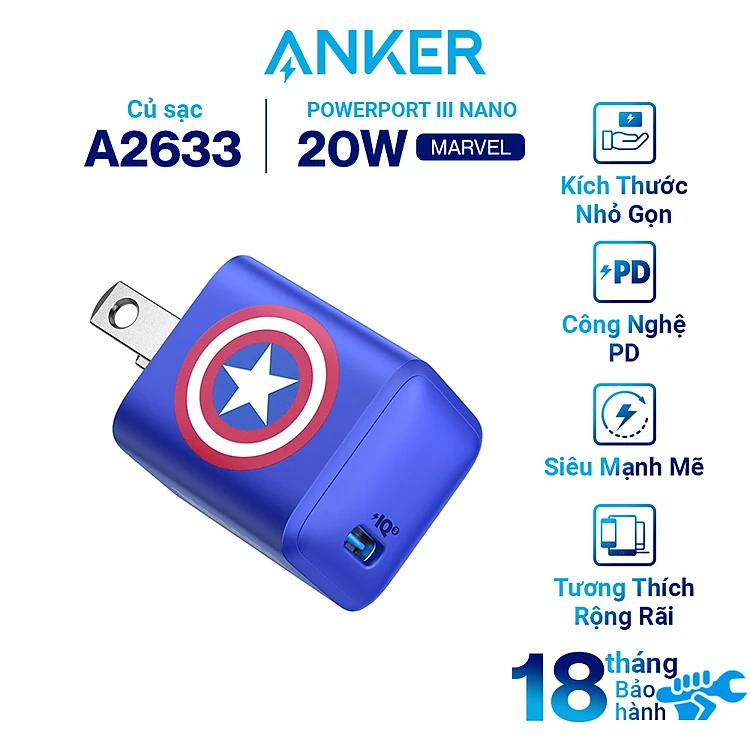 Sạc ANKER Powerport III Nano 20W 1 cổng USB-C PiQ 3.0 tương thích PD ...
