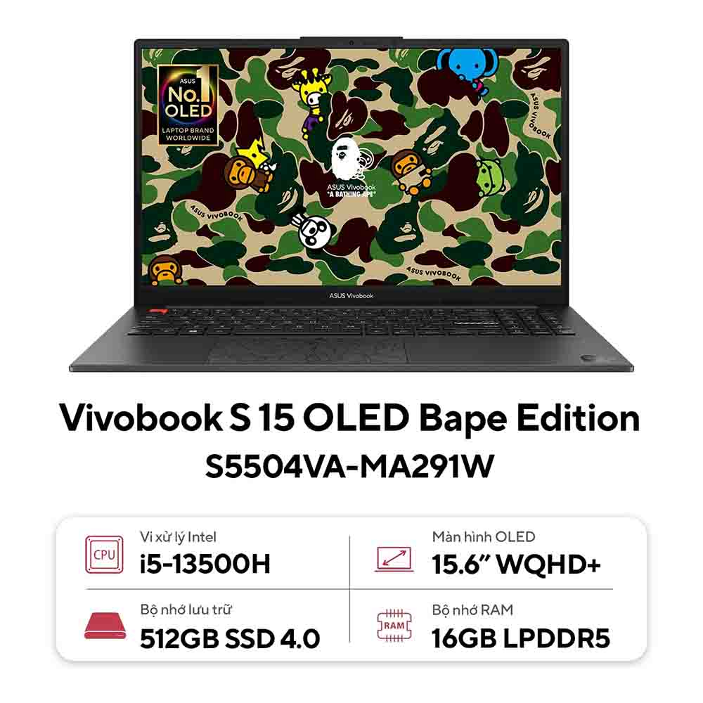 Laptop ASUS Vivobook S 15 OLED BAPE Edition S5504VA-MA291W (Intel Core i5-13500H | 16GB | 512GB ...