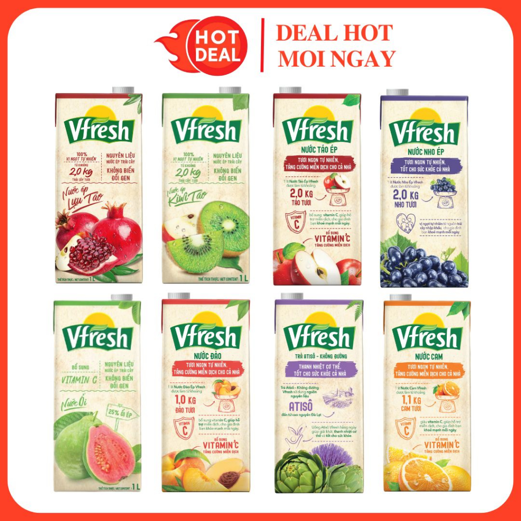 [MẪU MỚI] Nước Ép Ổi/Nho/Cam/Cà Chua/Táo/Đào Đủ Vị Vfresh Hộp 1L ...