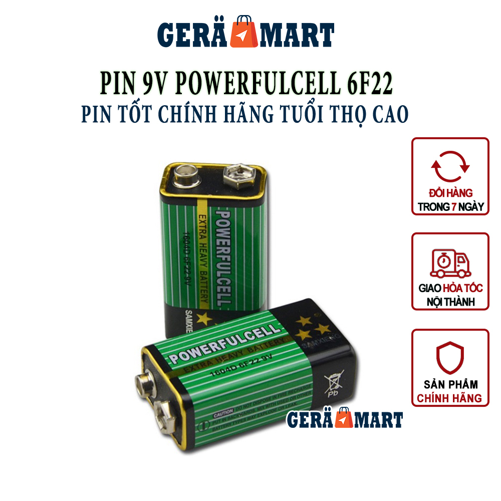 Pin 9V Powerfulcell 6F22 - Pin vuông Carbon 6F22 sử dụng cho đồng hồ ...