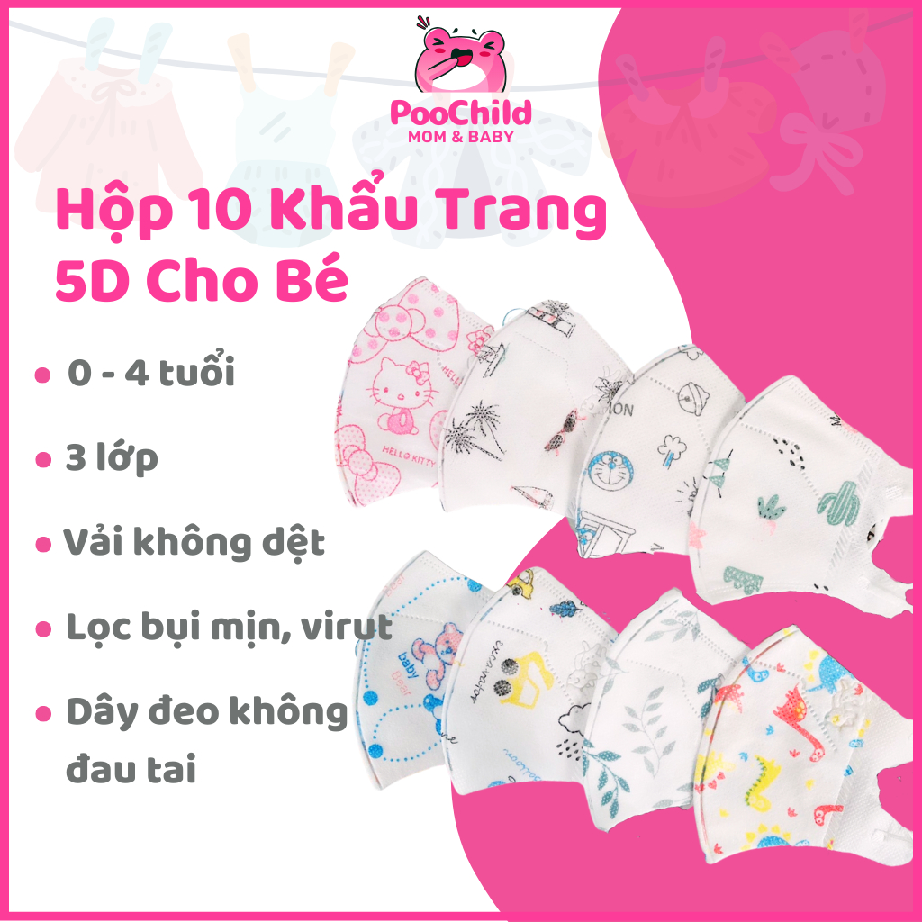 Khẩu trang trẻ em cao cấp kháng khuẩn TT Care 5D hộp 10 cái, cho bé từ ...