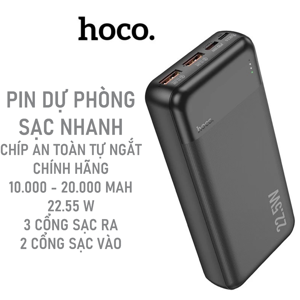 Pin dự phòng sạc nhanh Chính hãng Hoco 3 Cổng 22,5W-20W QC3.0 10.000 - 20.000 mah Công nghệ siêu ...