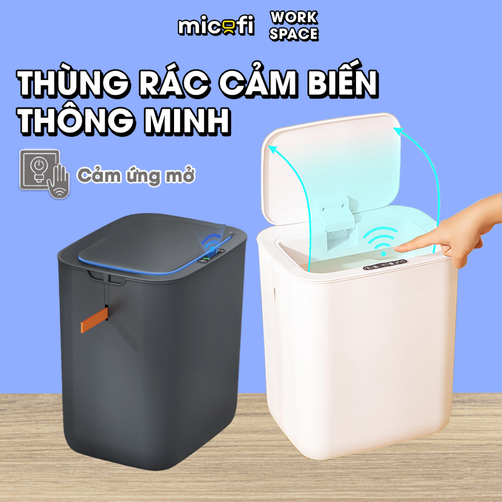 [Kèm Sạc] Thùng Rác Thông Minh 18L Cảm Ứng Micofi Thùng Rác Có Nắp Tự ...