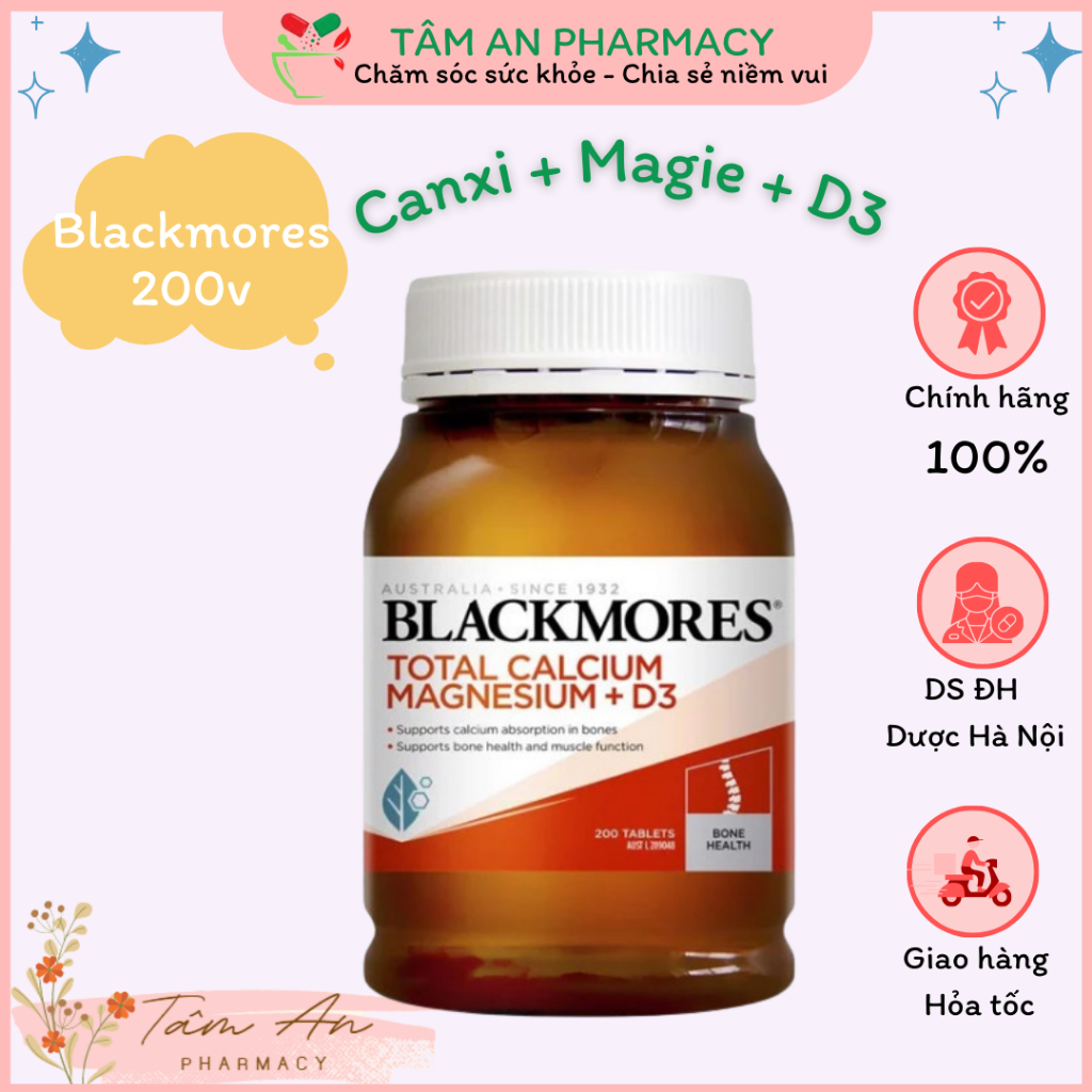 Viên uống bổ sung Canxi và magie total calcium Magnesum D3 Blackmores Úc 200 viên giảm chuột rút ...