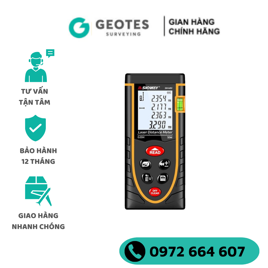 Máy đo khoảng cách Laser SNDWAY GEOTES 50M chính hãng, bảo hành 12 ...