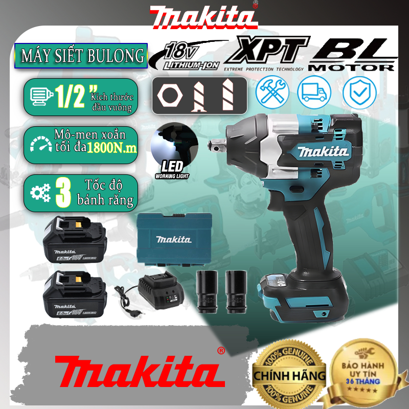 Thân Máy siết bulong makita 3 chế độ điều chỉnh tốc độ - momen xoắn cực đại 1800Nm (1máy+1sạc ...