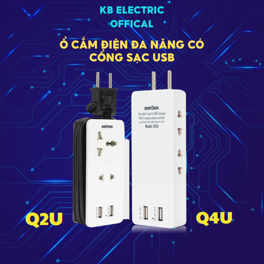 Ổ cắm điện thông minh KB Electric Q2U Q4U sopoka tích hợp cổng USB tiện ...