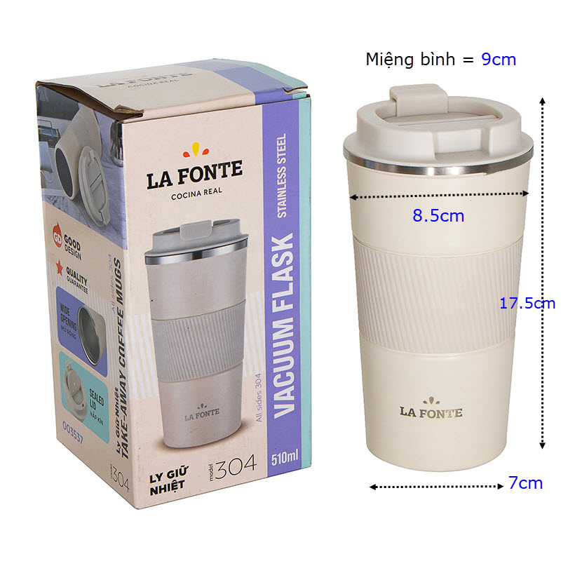 Ly giữ nhiệt LA FONTE 510ml Take Away Coffee Mugs 003537 - Inox304, cốc giữ nhiệt 6-10h, dùng ...