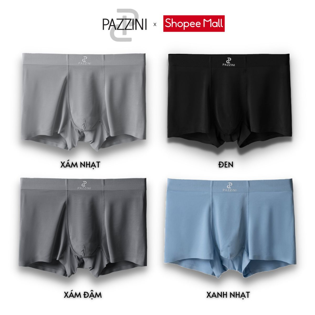 Combo 4 quần lót nam boxer PAZZINI thun lạnh cao cấp, quần sịp nam co giãn, thấm hút kháng khuẩn ...