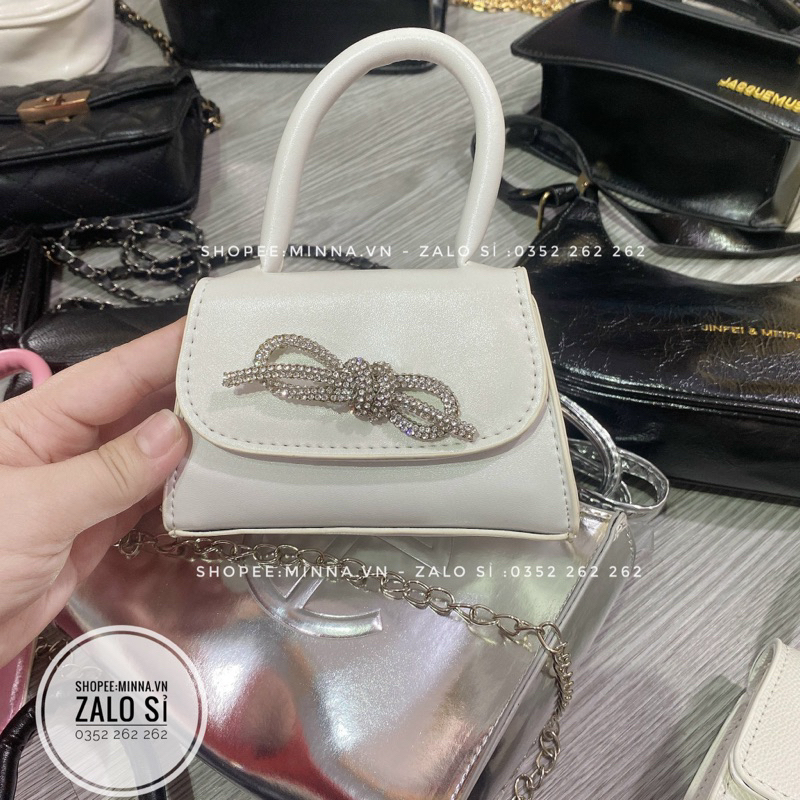 Túi mini đeo chéo đính nơ đá có quai xách cầm tay xinh xắn mẫu mới ...