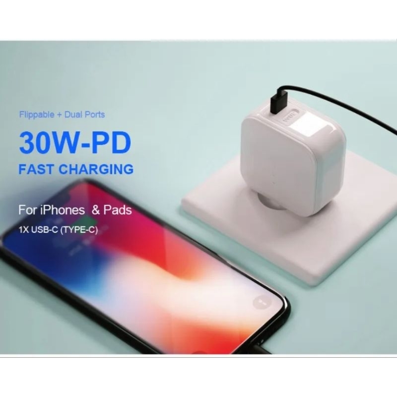 Củ Sạc type C PD Mipow 30w hỗ trợ sạc nhanh cho iphone, Android, Pixel dạng phích cắm gập ...