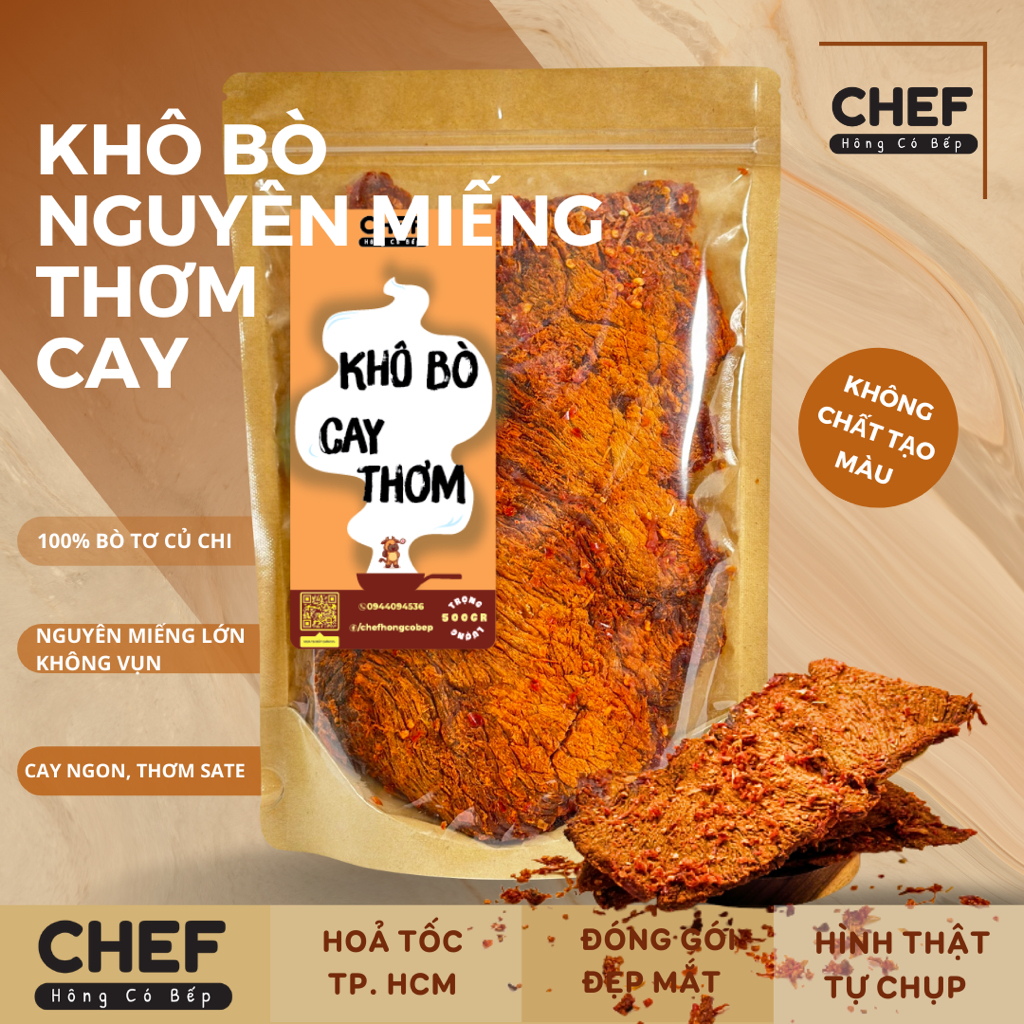 KHÔ BÒ CHEF Hông có bếp cay ngon CỰC PHẨM 500gr - NGUYÊN MIẾNG TO- Đồ ...