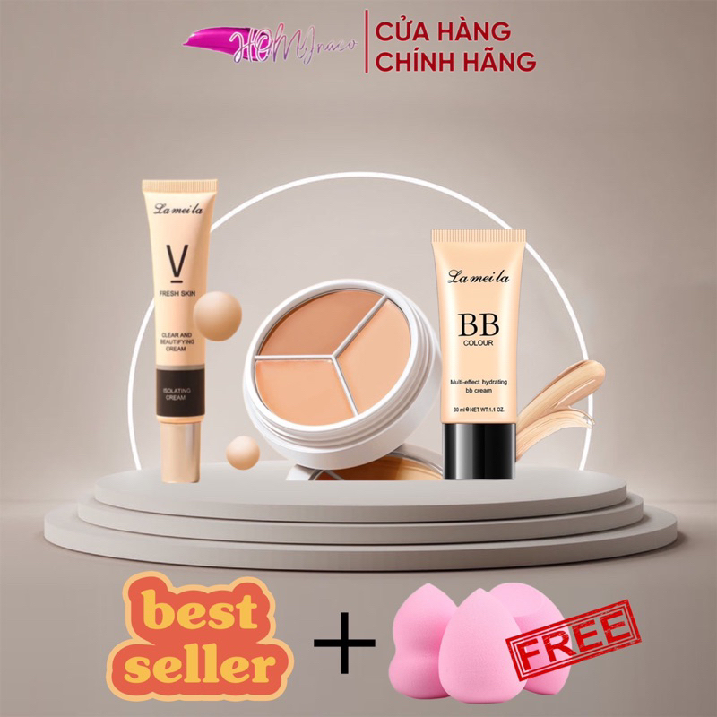 Bộ trang điểm Lameila - Set Combo makeup Kem lót + Kem nền BB+ Kem che ...