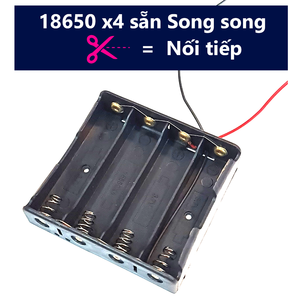 Khay pin 18650 x4. (đã kết nối song song) | Shopee Việt Nam
