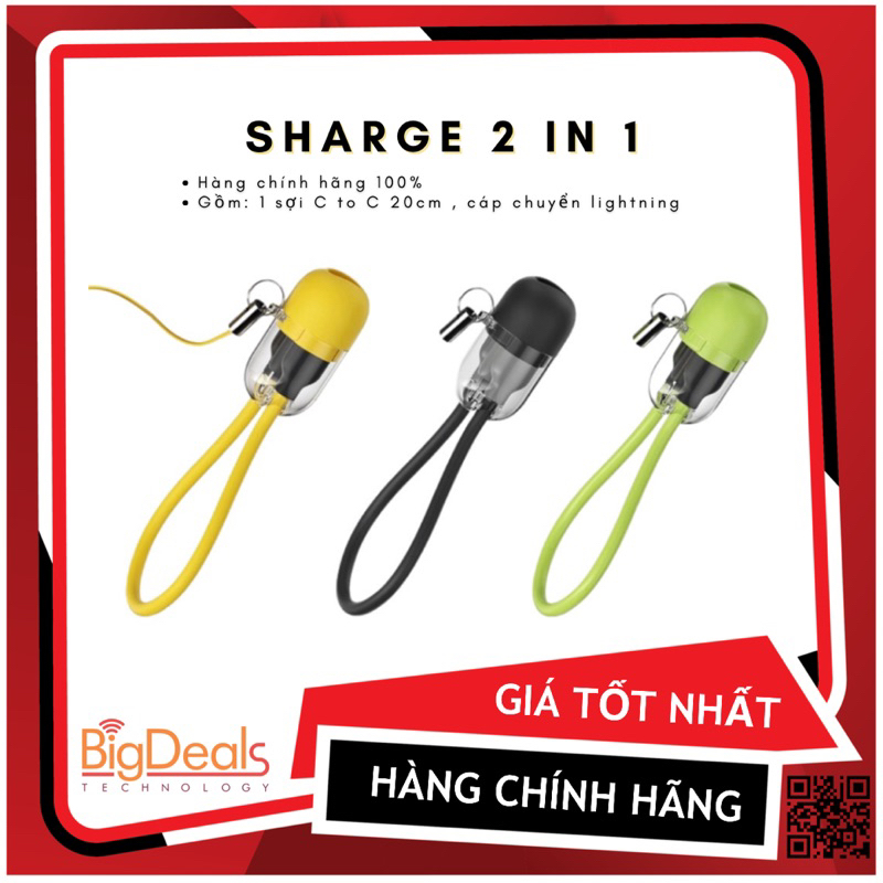 Cáp ngắn sạc nhanh Sharge 20cm tuỳ chỉnh đầu cáp chuyên dụng dùng cho ...
