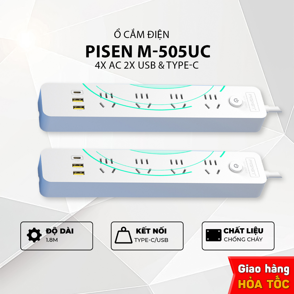 Ổ cắm Pisen M-505UC giúp ngăn ngừa các nguy cơ cháy nổ, chập điện | Shopee Việt Nam