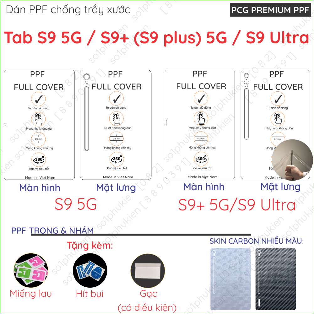 Dán PPF & Skin Samsung Tab S9 5G / S9+ (S9 plus) 5G / S9 Ultra loại trong, nhám dành cho màn ...