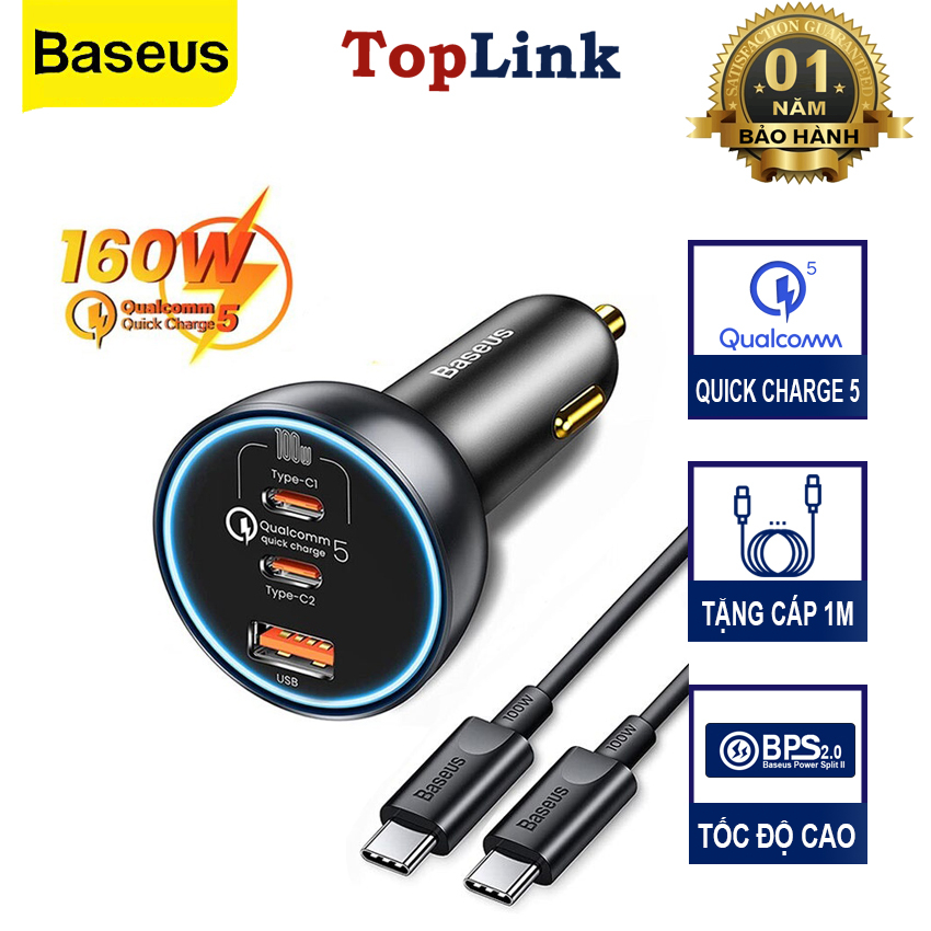 Tẩu Sạc Nhanh Oto Baseus TZCCZM-0G 160W QC 5.0 Sạc Cho Điện Thoại ...
