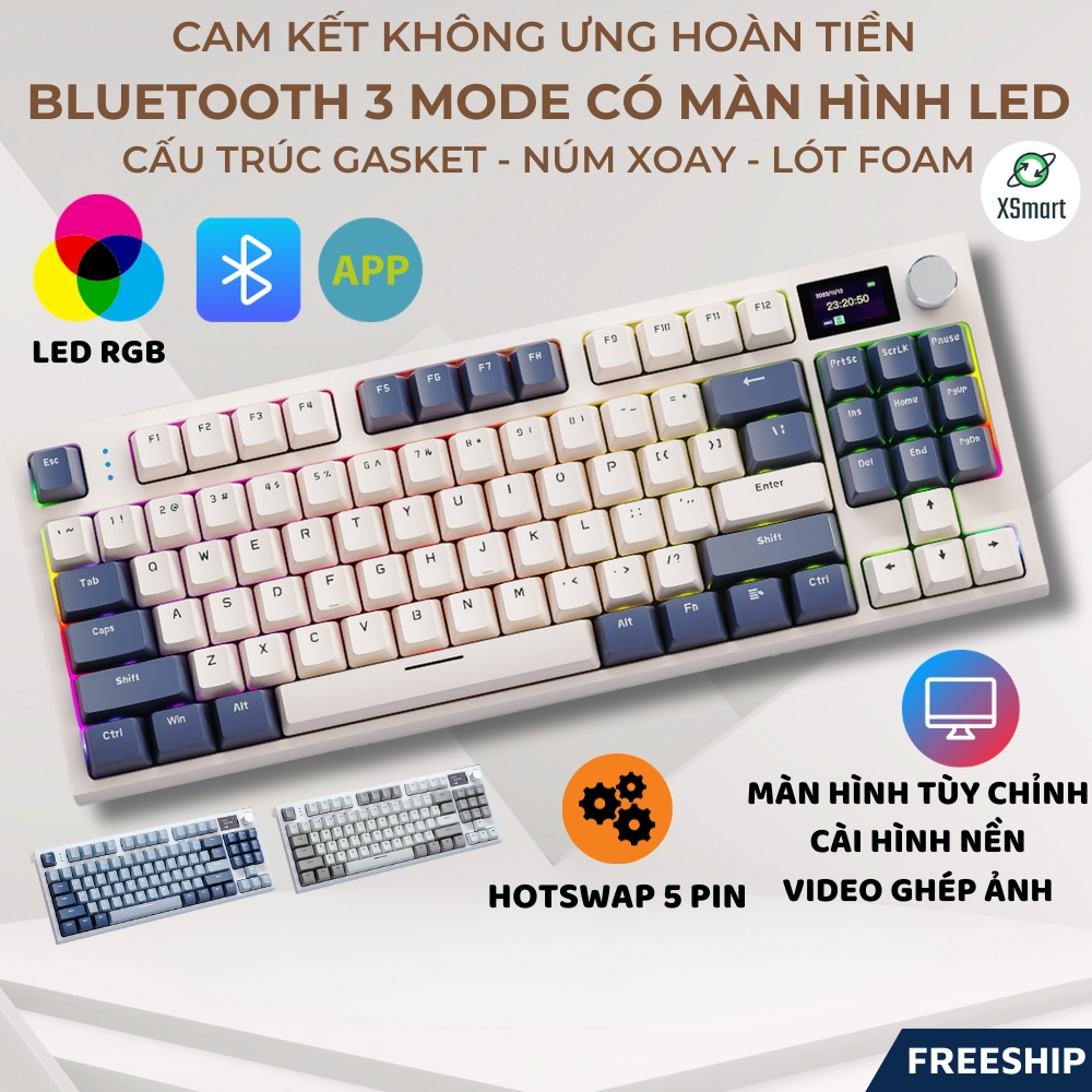 Bàn Phím Cơ Bluetooth Không Dây K86 RGB PRO VIP Có Màn Hình, App Tùy Chỉnh HOTSWAP 5 Pin, Lót ...