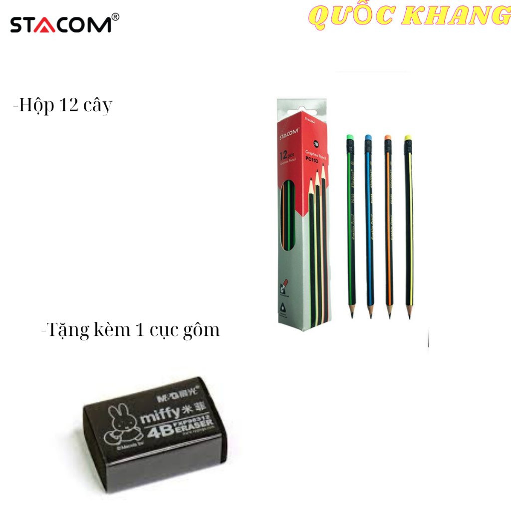 Bút chì gỗ 2B STACO/PC103 thân sọc (Hộp 12 cây) | Shopee Việt Nam