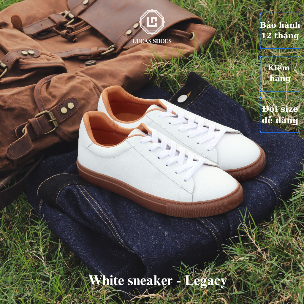Giày Thể Thao Legacy White sneaker. Lucas Shoes, da bò thật, đế khâu ...