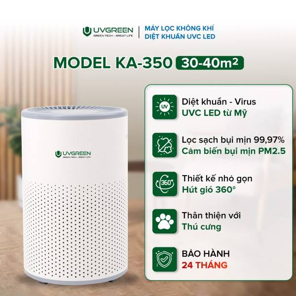 Máy lọc không khí diệt khuẩn UVGREEN KA350 cho phòng 30-40 m2 (UVC LED ...