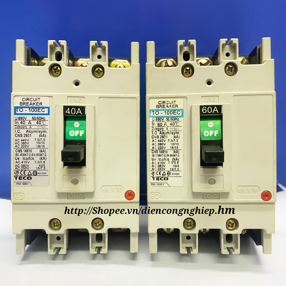 Aptomat Cầu Dao MCCB 3 Pha 40A, 60A, 125A TECO Hàng Chính Hãng, Át Tô Mát Khối Cầu Dao Điện 3P ...