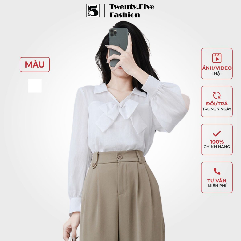 Áo sơ mi dài tay,cổ có nơ Twenty.5 - màu trắng SA99 chọn size phù hợp ...