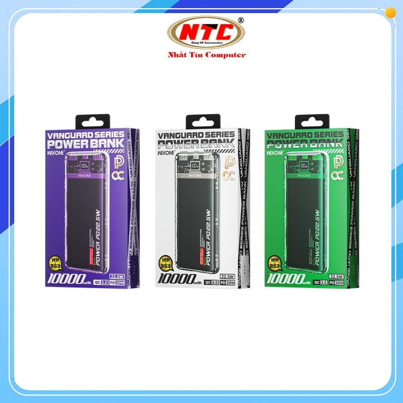 Pin dự phòng WK Design WP-353 10000mAh USB QC 3.0 22.5W, TypeC PD 20W ...