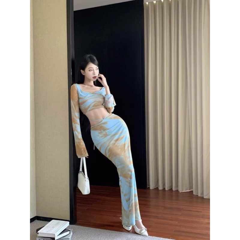 set váy thun lưới loang màu dáng ôm body (806#) | Shopee Việt Nam