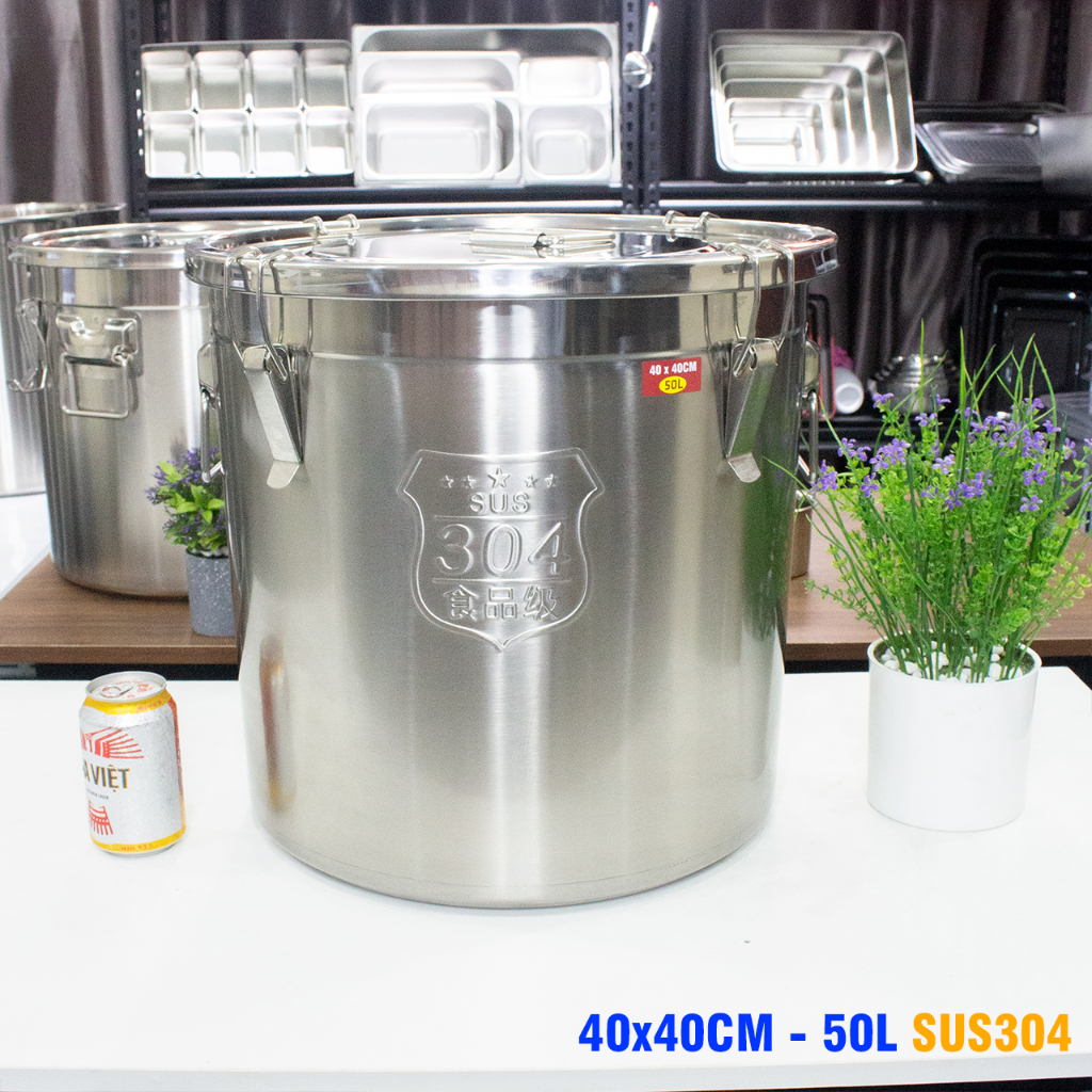 Xô inox 304 50L- nồi inox 40x40cm có khóa đựng thực phẩm | Shopee Việt Nam