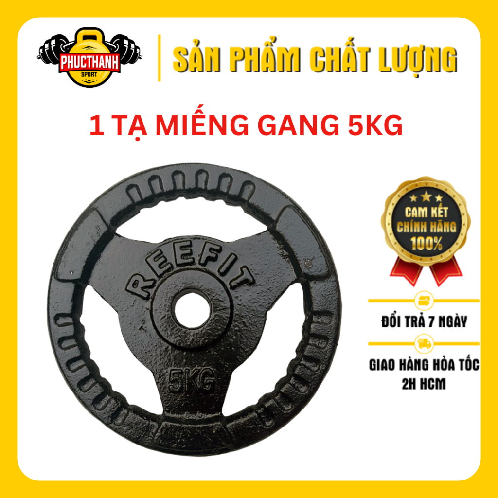 Tạ miếng gang tạ bánh gang 3 lỗ 5kg REEFIT (1 miếng) (PHUCTHANHSPORT ...