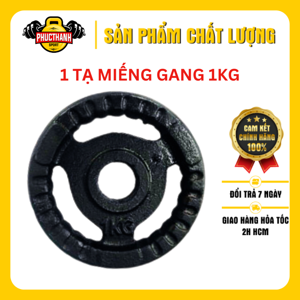 Tạ miếng gang tạ bánh gang 3 lỗ Reefit 1kg màu đen (PHUCTHANHSPORT ...